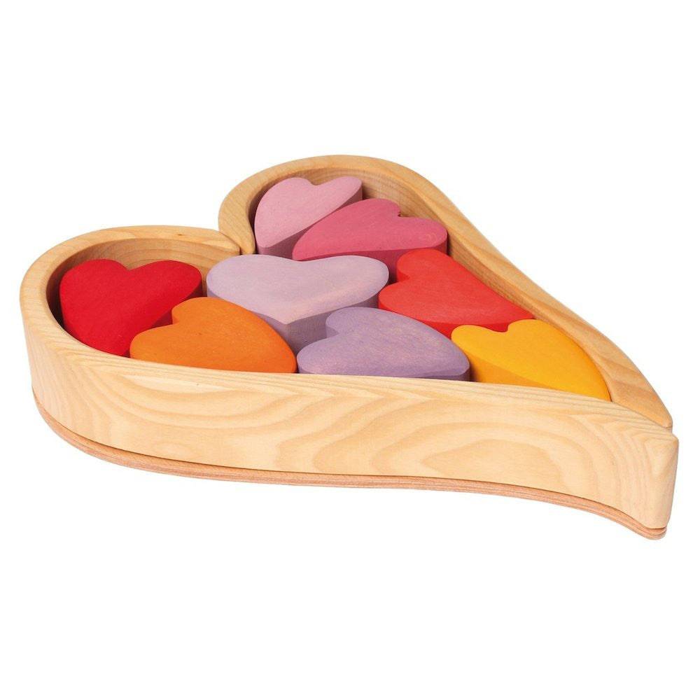 Grimms Wooden Heart Blocks Puzzle - Red