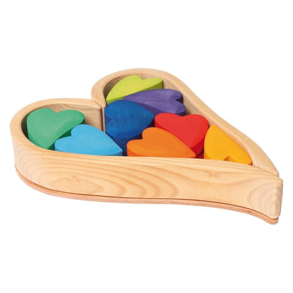Grimms Wooden Heart Blocks Puzzle - Rainbow